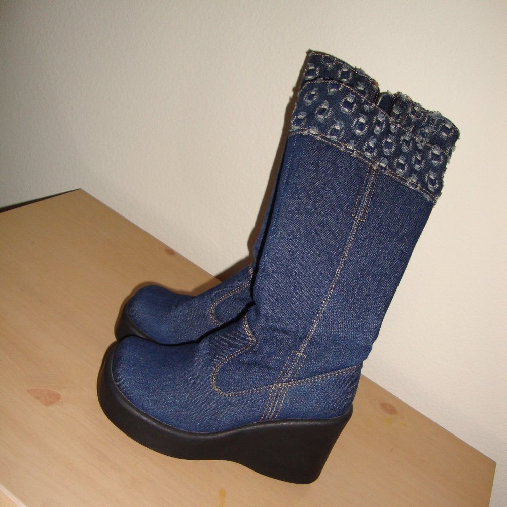 Women's Denim Platform Boots - Gem